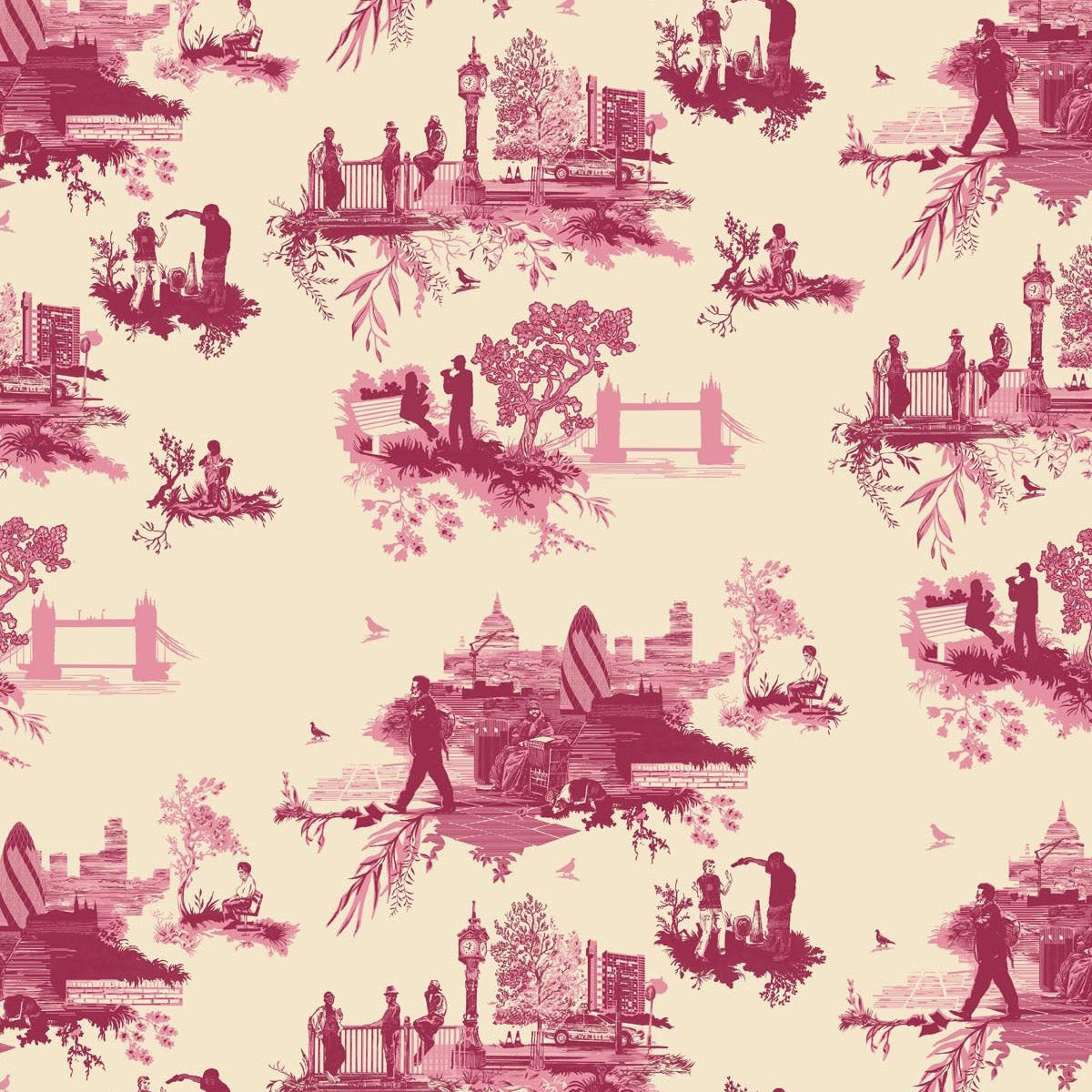 Timorous Beasties 'London Toile' Wallpaper Red & Pink on Cream – Jane ...